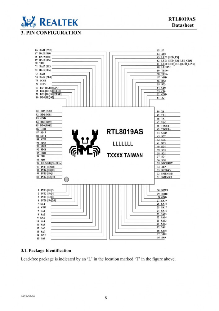 RTL8019AS datasheet page 5