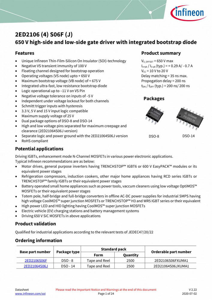 2ED2106S06FXUMA1 datasheet page 1