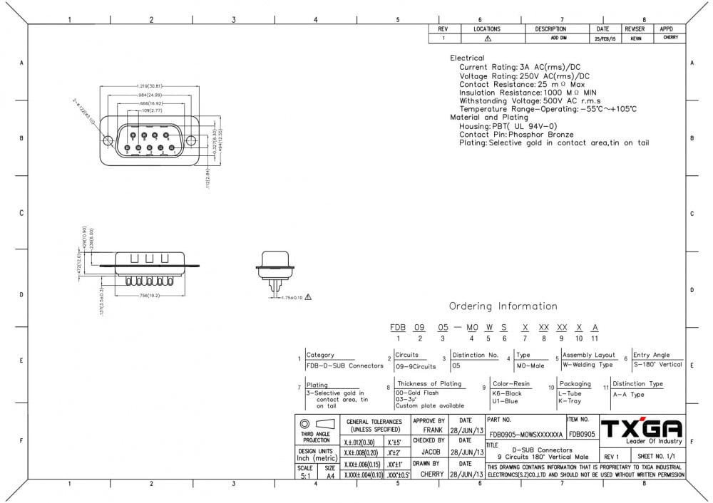 TXGA FDB0905 technical drawing page 1