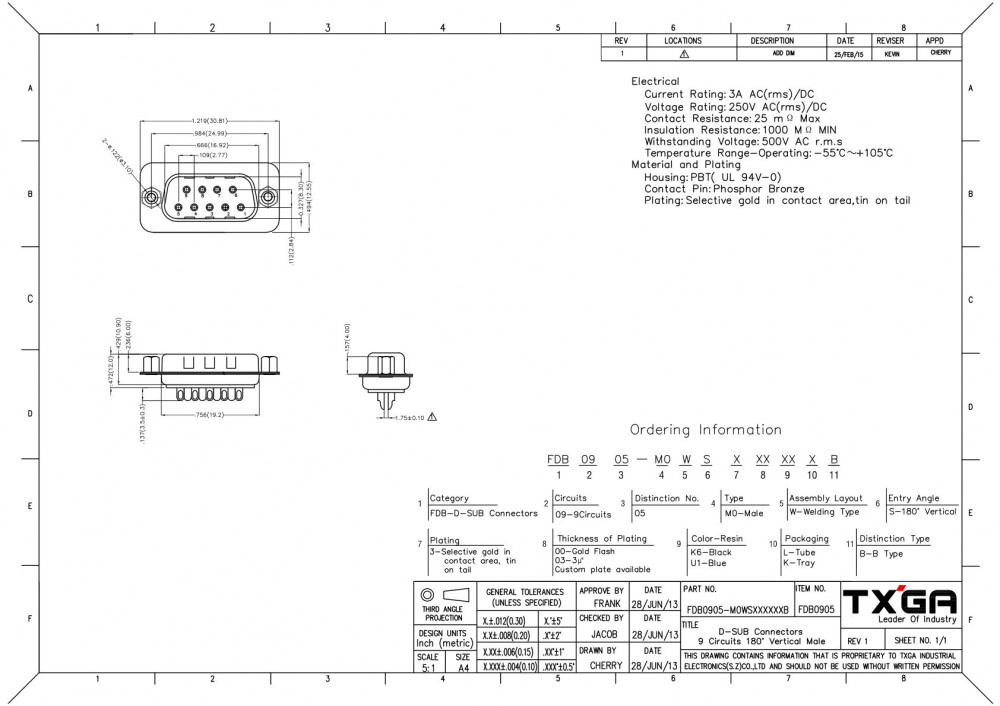 TXGA FDB0905 technical drawing page 2