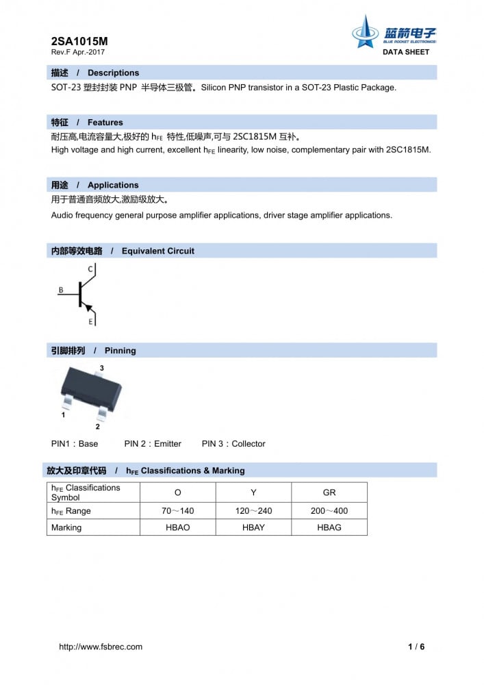 2SA1015M datasheet page 1