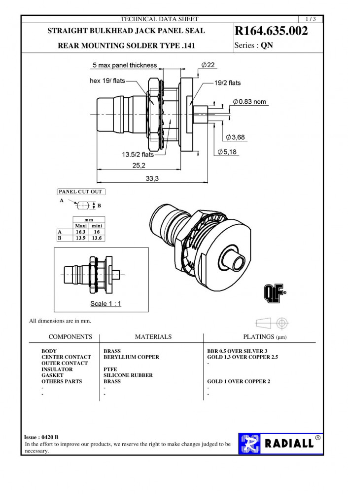 Radiall R164635002 technical document page 1