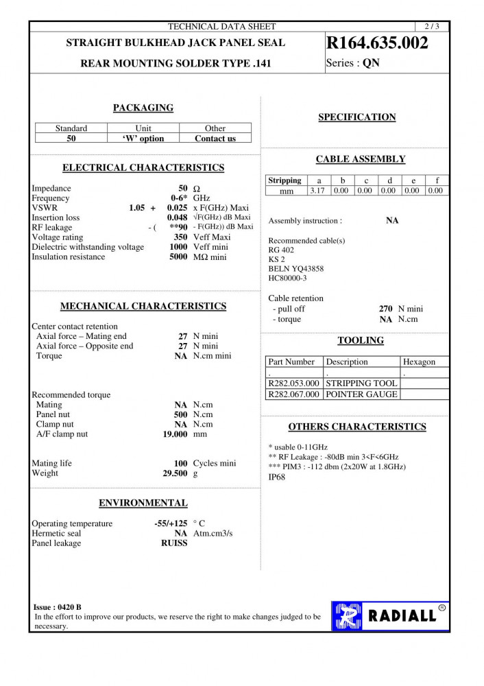 Radiall R164635002 technical document page 2
