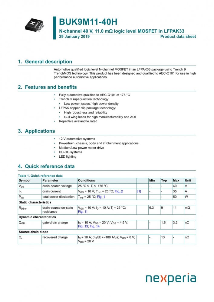 BUK9M11-40HX datasheet page 1