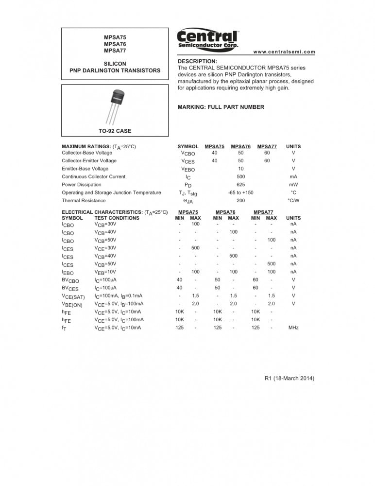 MPSA77 datasheet page 1