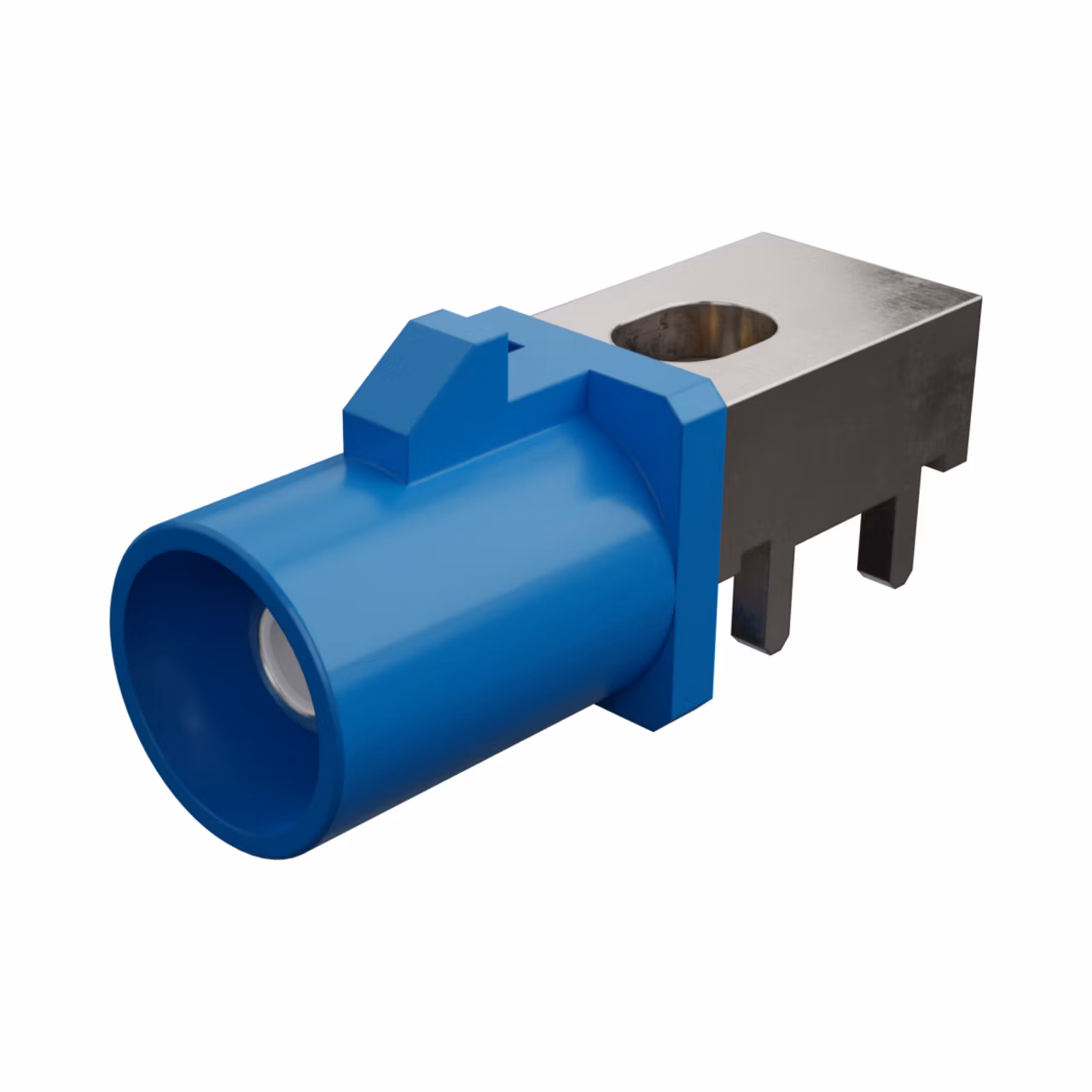 FAKRA Jack, Right-Angle, PCB Receptacle, Through Hole, Die Cast Body, Tin (Sn) Plated, Pin in Paste, Keying Code Z, Water Blue, Tray, 50 Ohms for sale