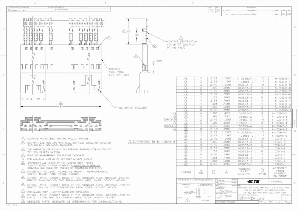 TE Connectivity 5-103945-1 controlled drawing preview