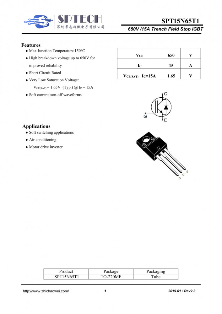 SPT15N65T1 datasheet page 1