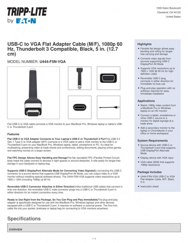 U444-F5N-VGA technical document page 1