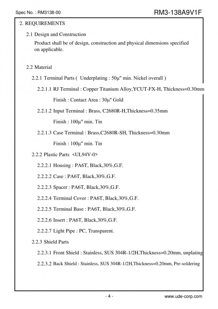 RM3-138A9V1F materials and requirements