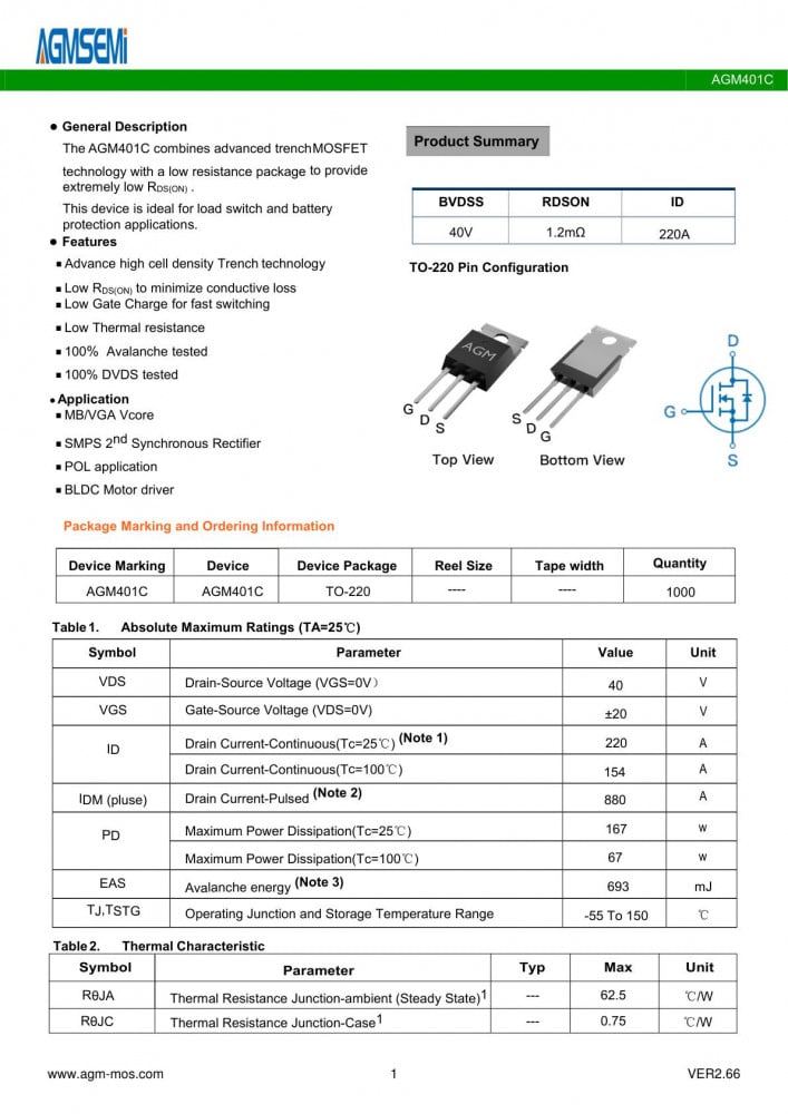AGM401C datasheet page 1