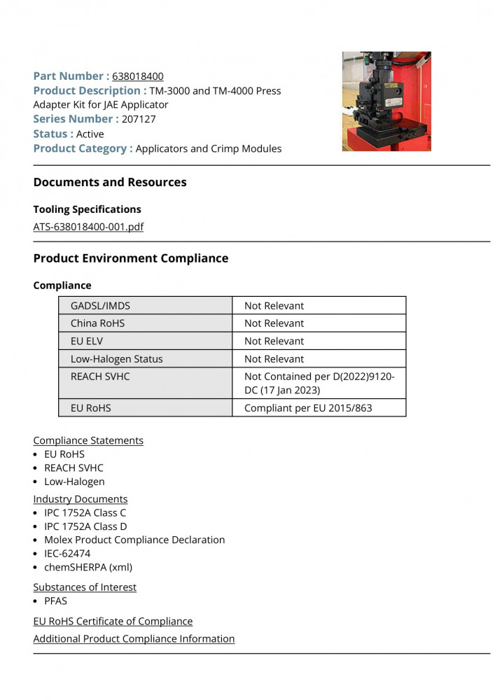 Tooling specification preview, page 1