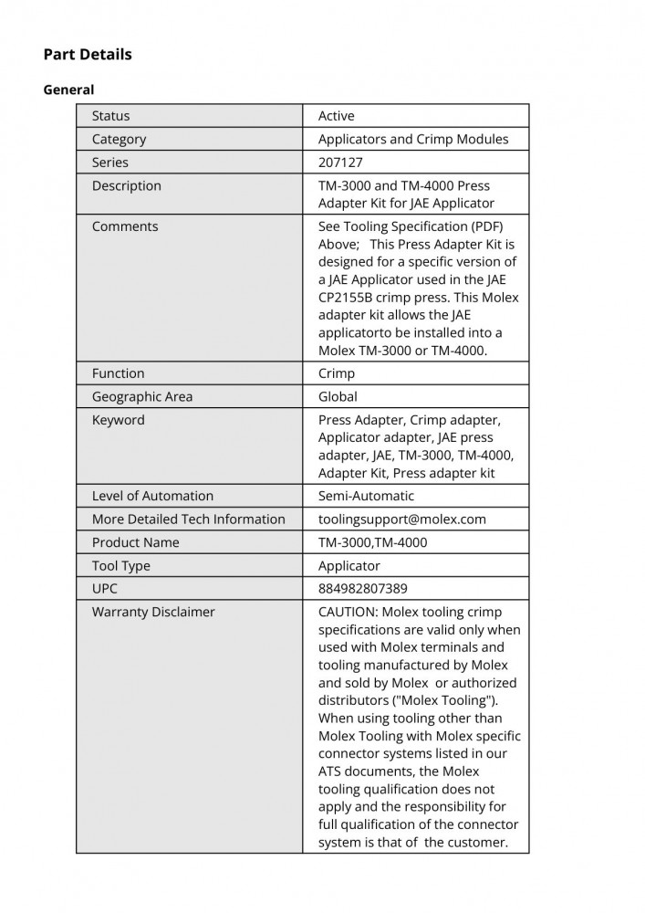 Tooling specification preview, page 2