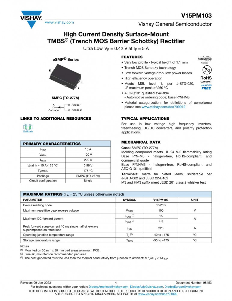 V15PM103 datasheet page 1