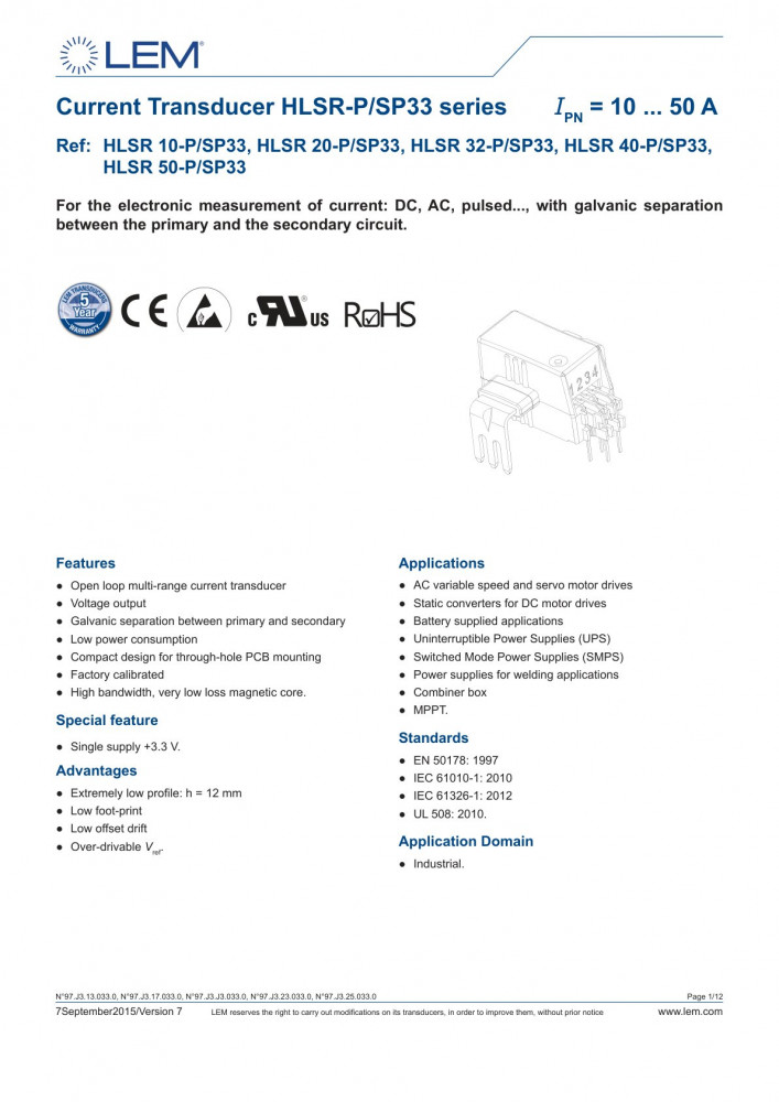 HLSR P SP33 datasheet page 1