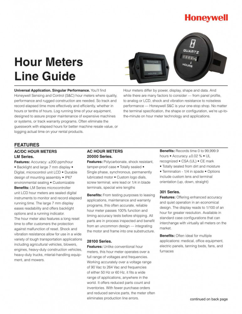 Honeywell hour meter document page 1