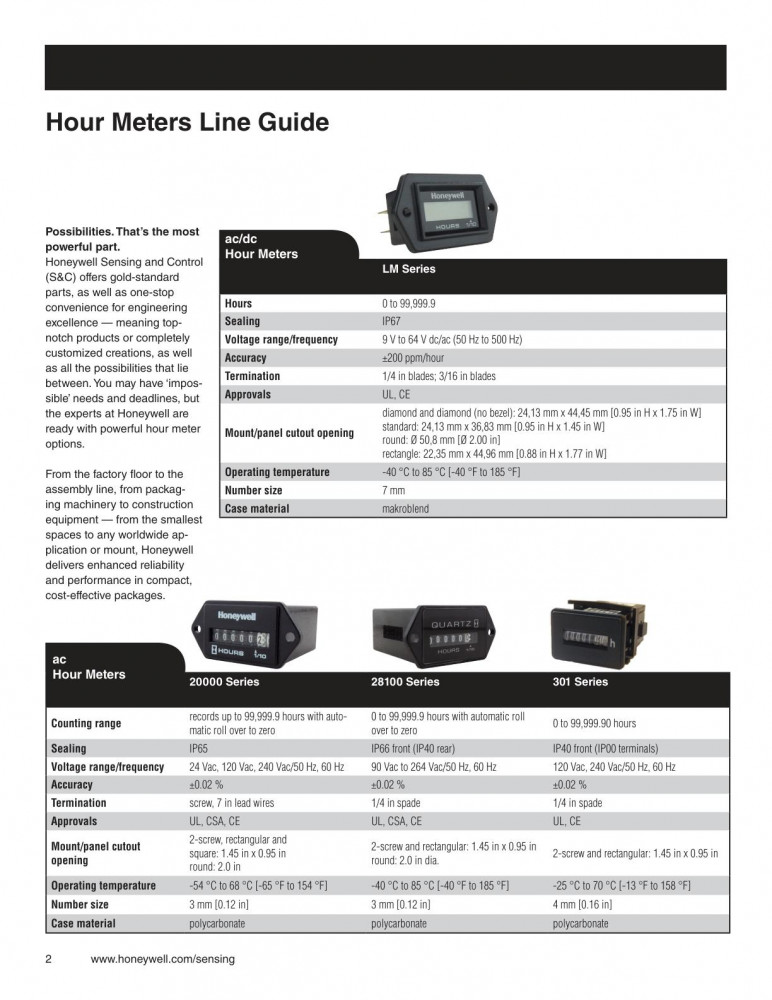 Honeywell hour meter document page 2