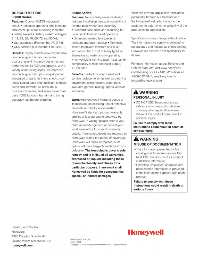 Honeywell hour meter document page 4