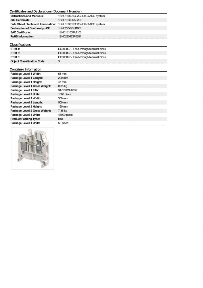 Technical document page 2 for D4/6.ADO terminal block