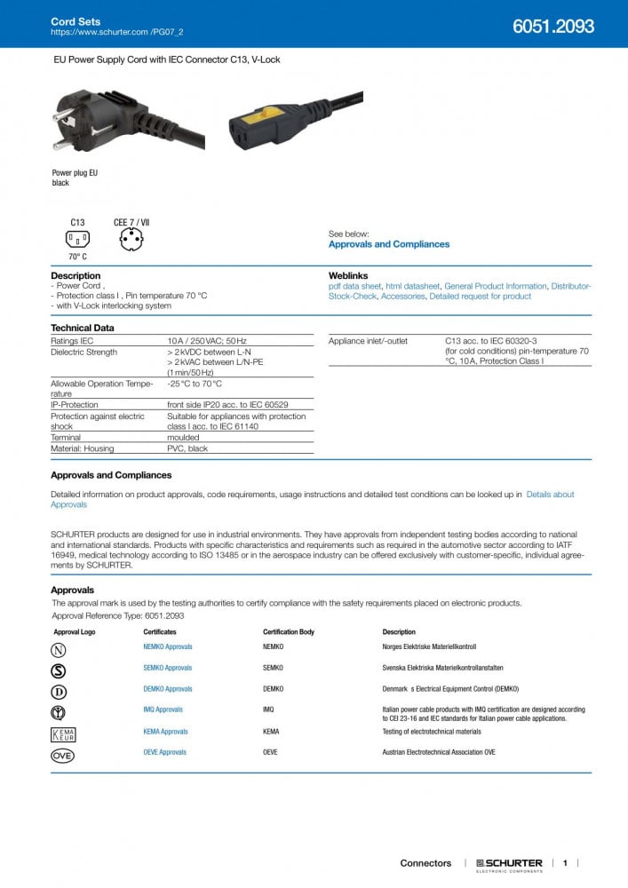 SCHURTER 6051.2093 technical document page 1