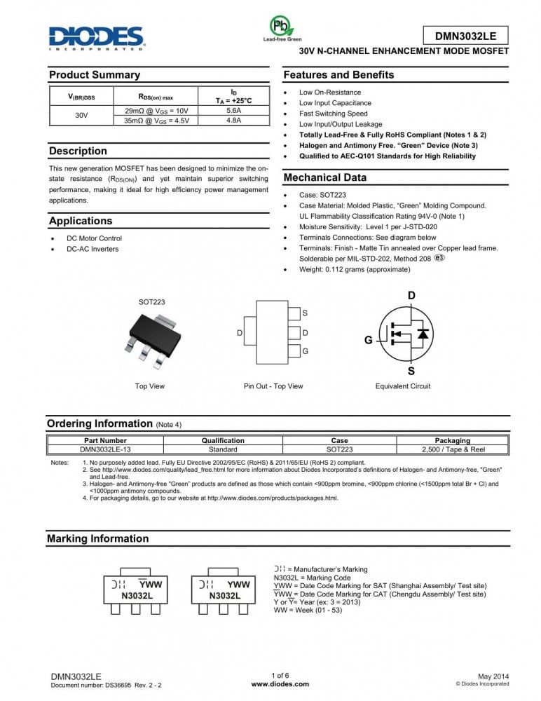 DMN3032LE-13 datasheet page 1