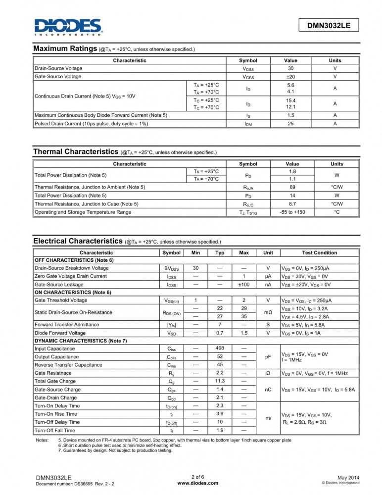 DMN3032LE-13 datasheet page 2