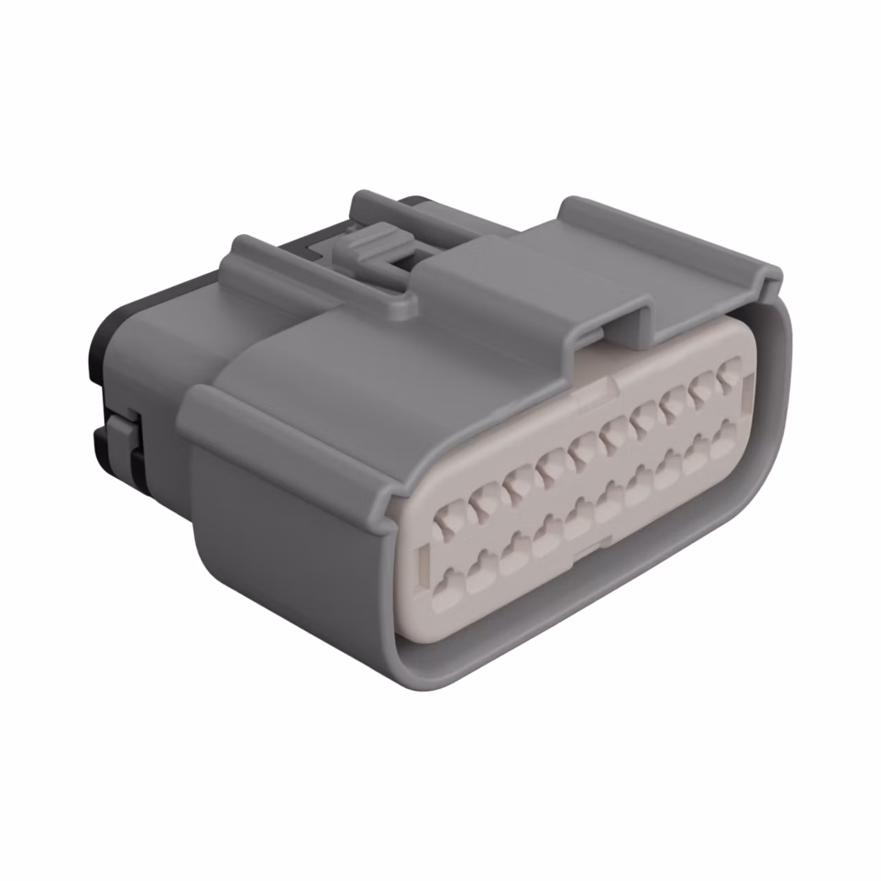 MX150 Mat-Sealed Female Connector Assembly, Dual Row, 20 Circuits, Keying Option B, with Clipslot, without Connector Position Assurance, Light Gray for sale
