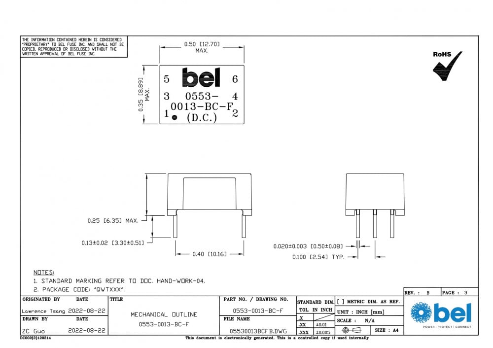 Bel Fuse 0553-0013-BC-F technical drawing page 2