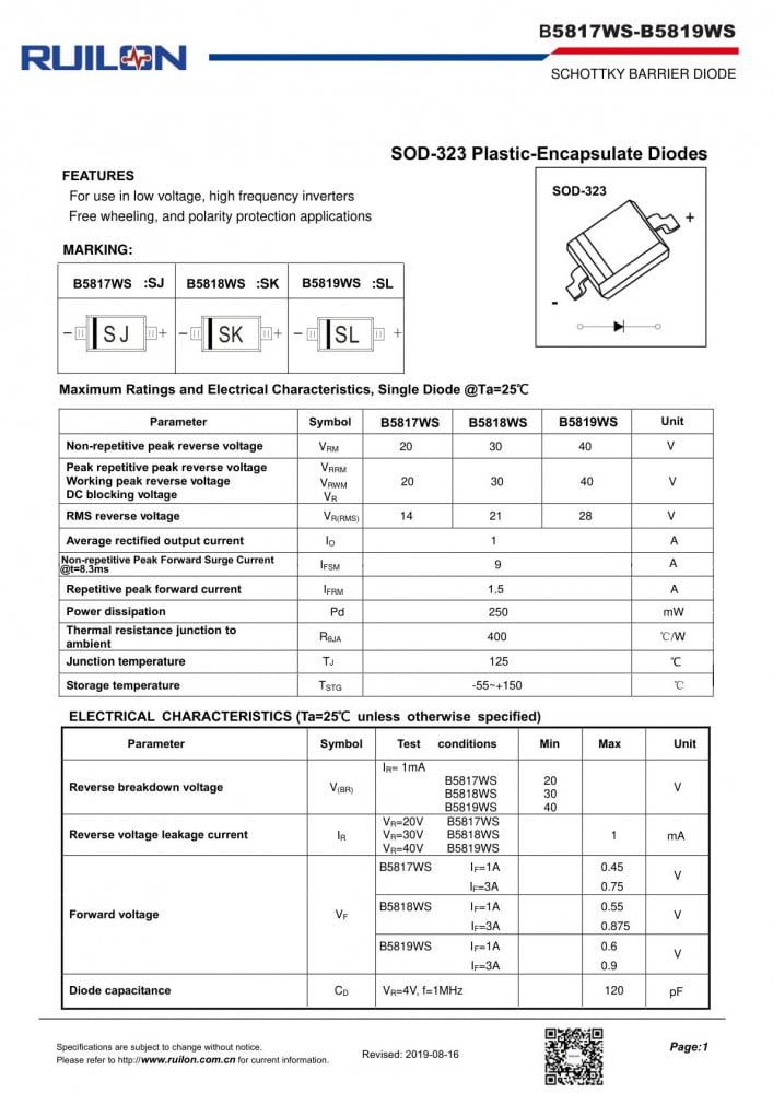 RUILON B5819WS datasheet page 1