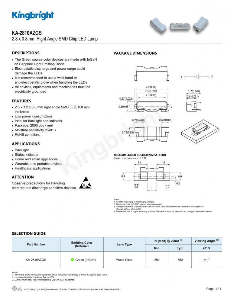 KA-2810AZGS technical document page 1