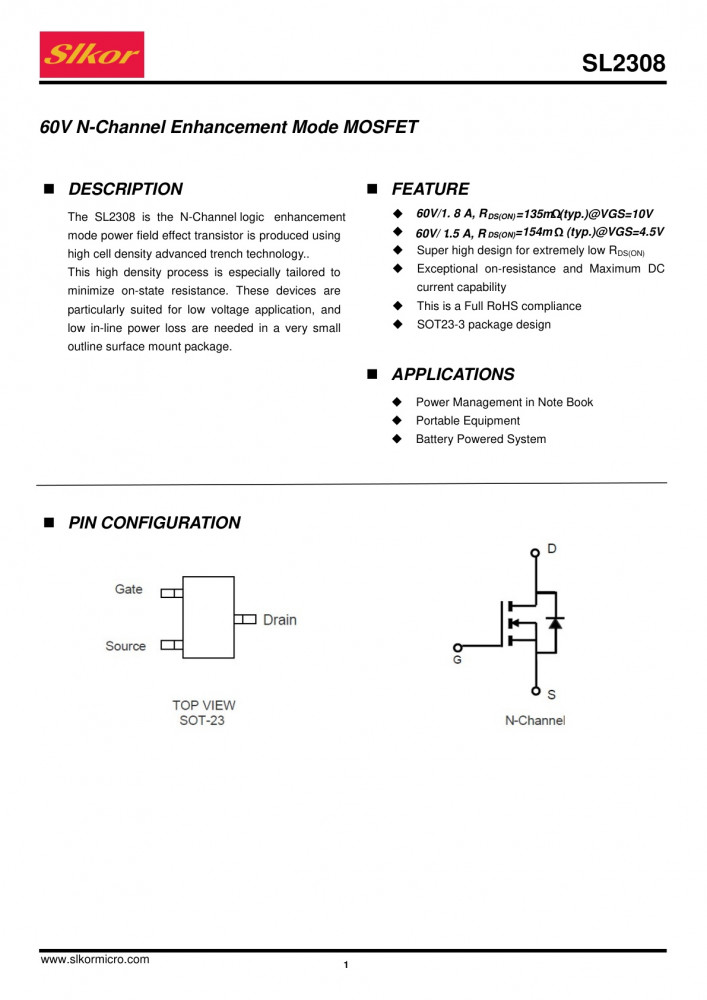 SL2308 datasheet page 1