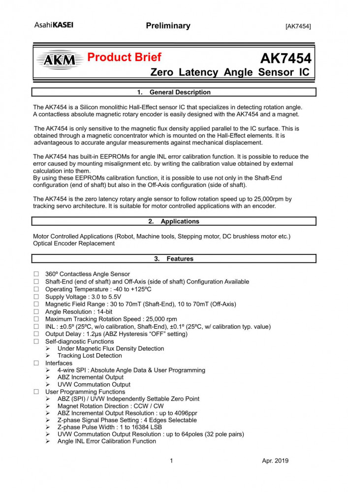 AK7454 technical document page 1