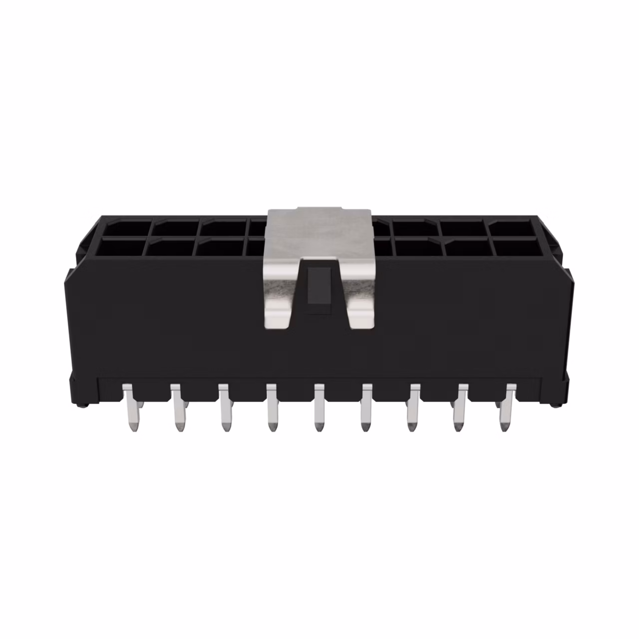 Micro-Fit 3.0 Vertical Header, 3.00mm Pitch, Dual Row, 18 Circuits, Straight Tail, with PCB Polarizing Peg, 0.76µm Gold Plating, Glow-Wire Capable, Black, Tape and Reel, with Pick and Place Cap for sale