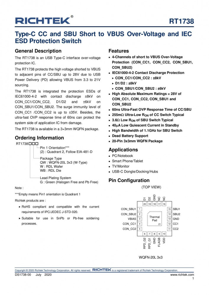 RT1738 datasheet page 1