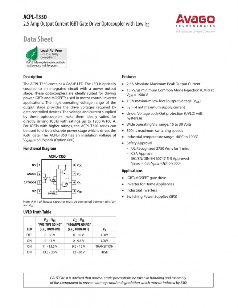 ACPL-T350 datasheet page 1