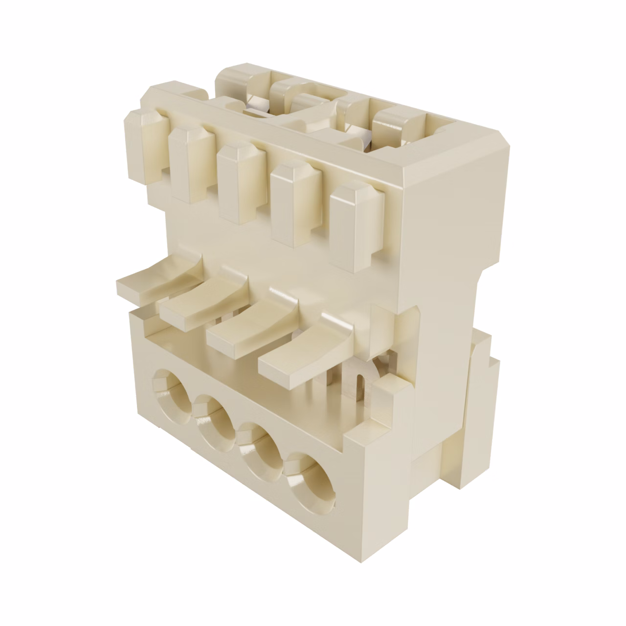 Appli-Mate RAST 2.5 Connector, 2.50mm Pitch, Female, 4 Circuits, No Position Keys Removed, Polarizing Rib Between 2/3, 1 Closed and 1 Open Endwall, Circuit 2 Voided, Latch at Circuit 2, Brown Color Stripe, Tin Plating for sale
