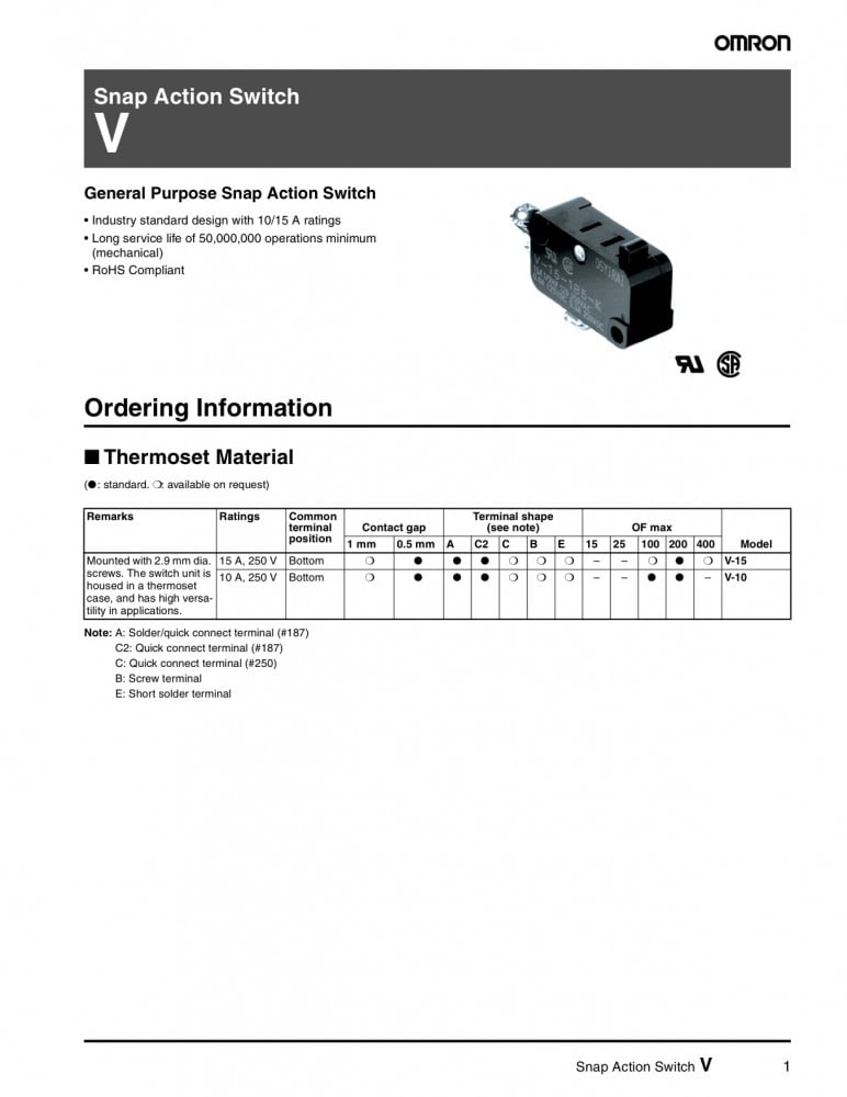 OMRON V-series datasheet page 1