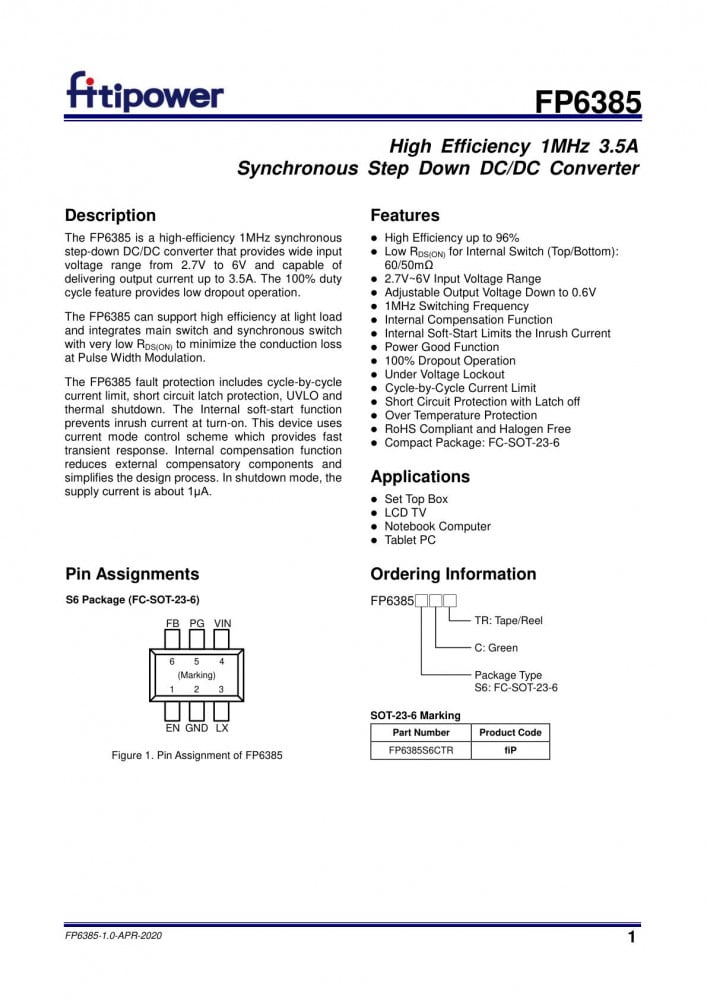 FP6385 datasheet page 1