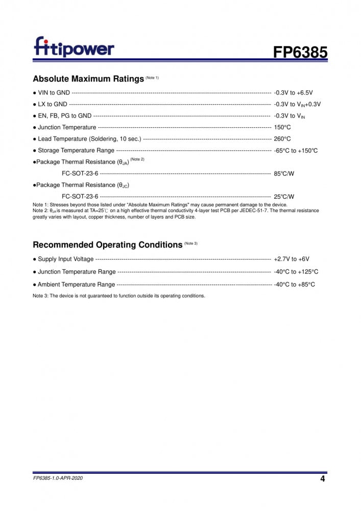 FP6385 datasheet page 4