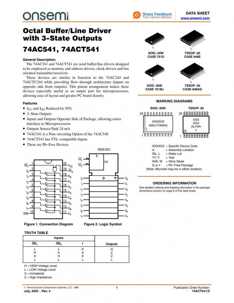 74AC541 datasheet page 1