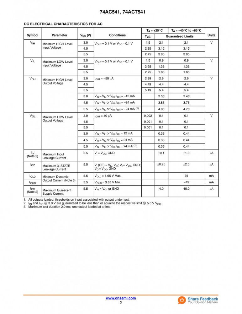 74AC541 datasheet page 3