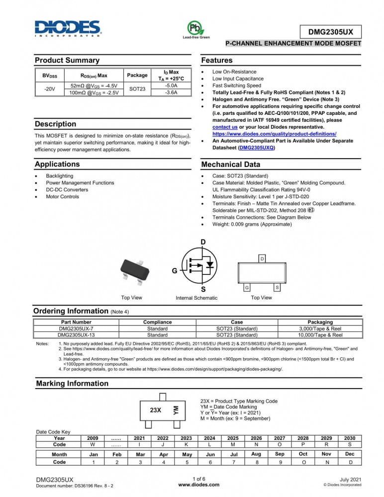DMG2305UX-7 datasheet page 1