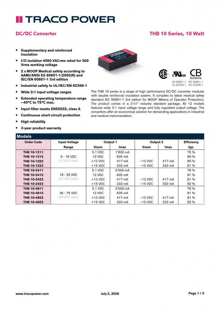 THB 10 series technical document page 1