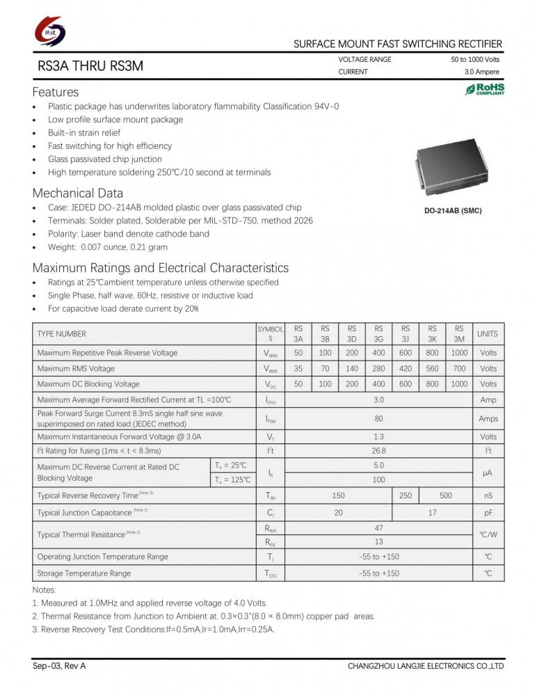 RS3MC datasheet page 1