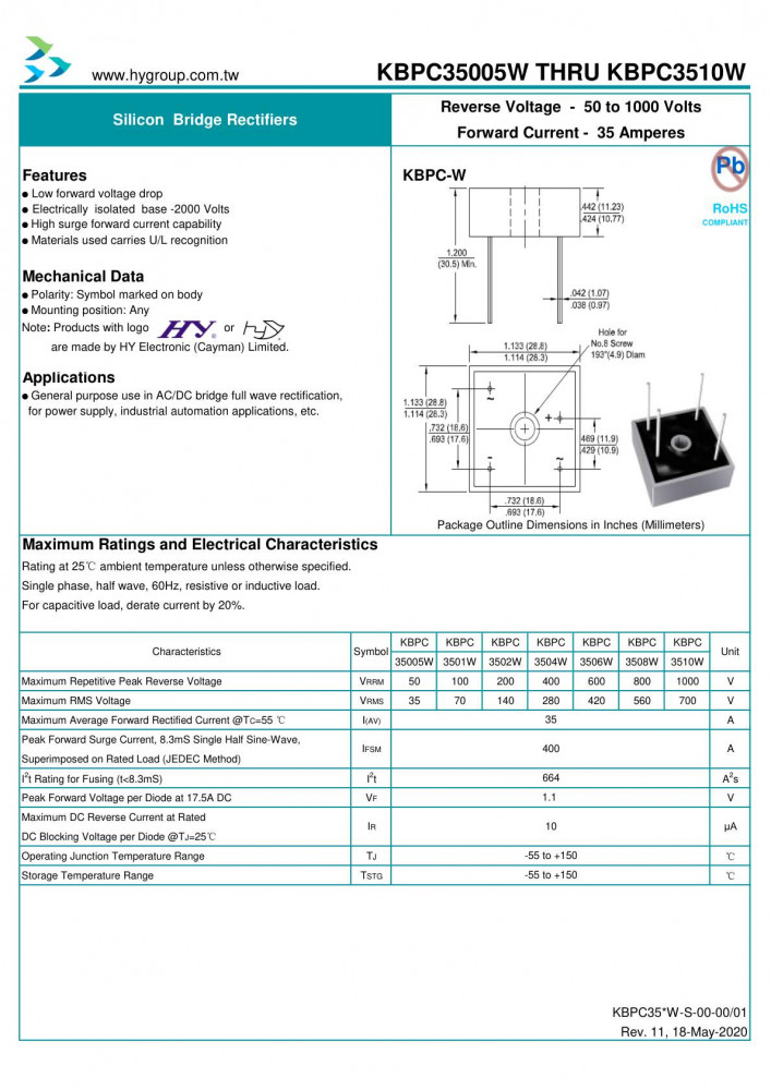 KBPC3504W datasheet page 1