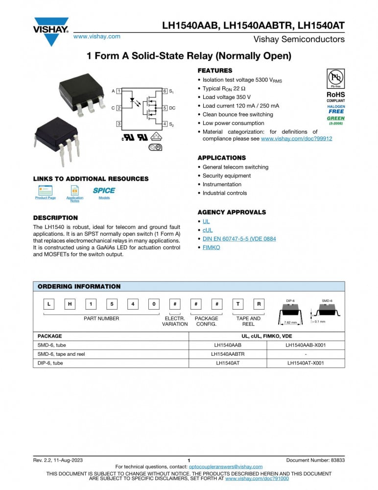 LH1540AAB-X001 datasheet page 1