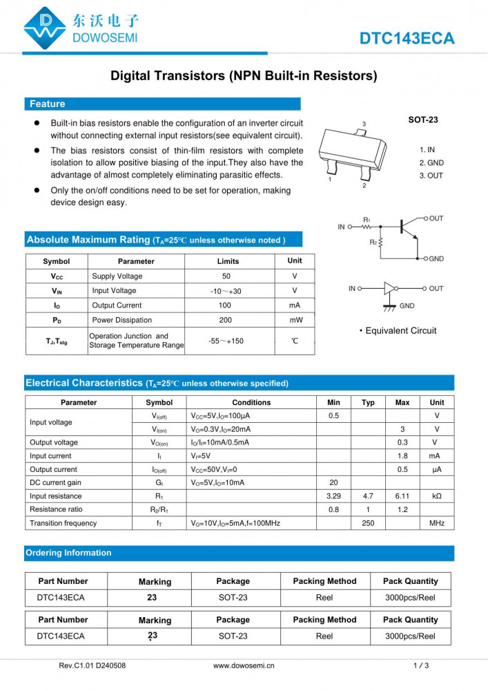 DTC143ECA datasheet page 1