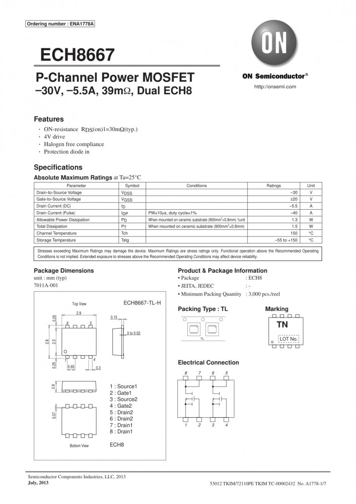 ECH8667 datasheet page 1