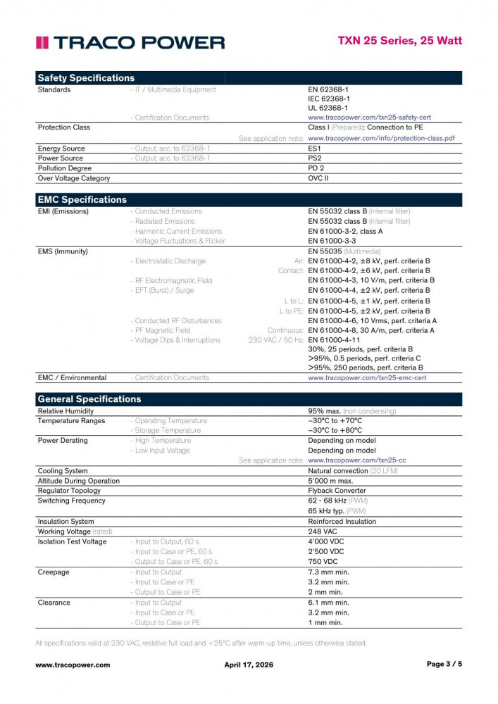 TXN 25 series technical document, page 3