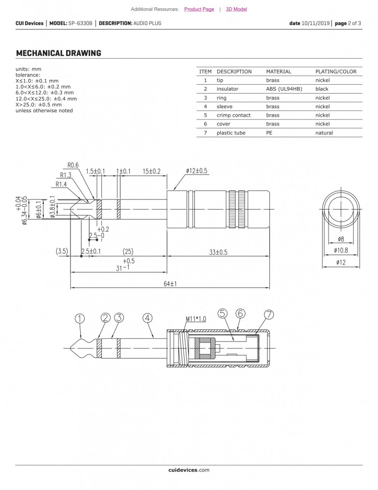 CUI SP-6330B product document page 2